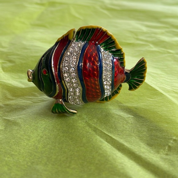 Other | Trinket Box Vintage Collectible Rhinestone Crystal Rainbow Fish ...